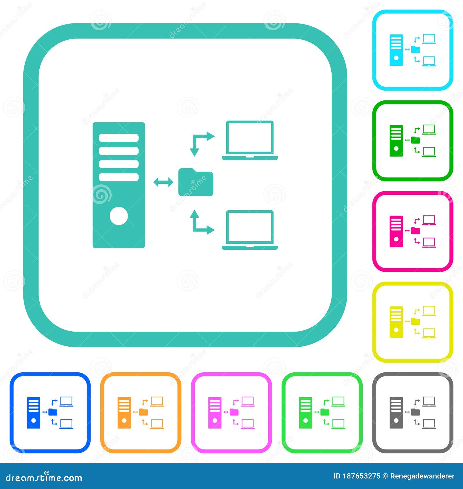 Network File System with Server Vivid Colored Flat Icons Stock Vector ...