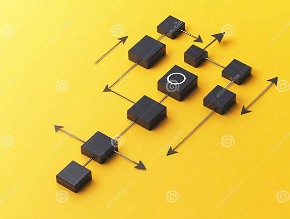 Network Flowchart Black Cubes Arrows Yellow Background Data Process System Connection Strategy ...