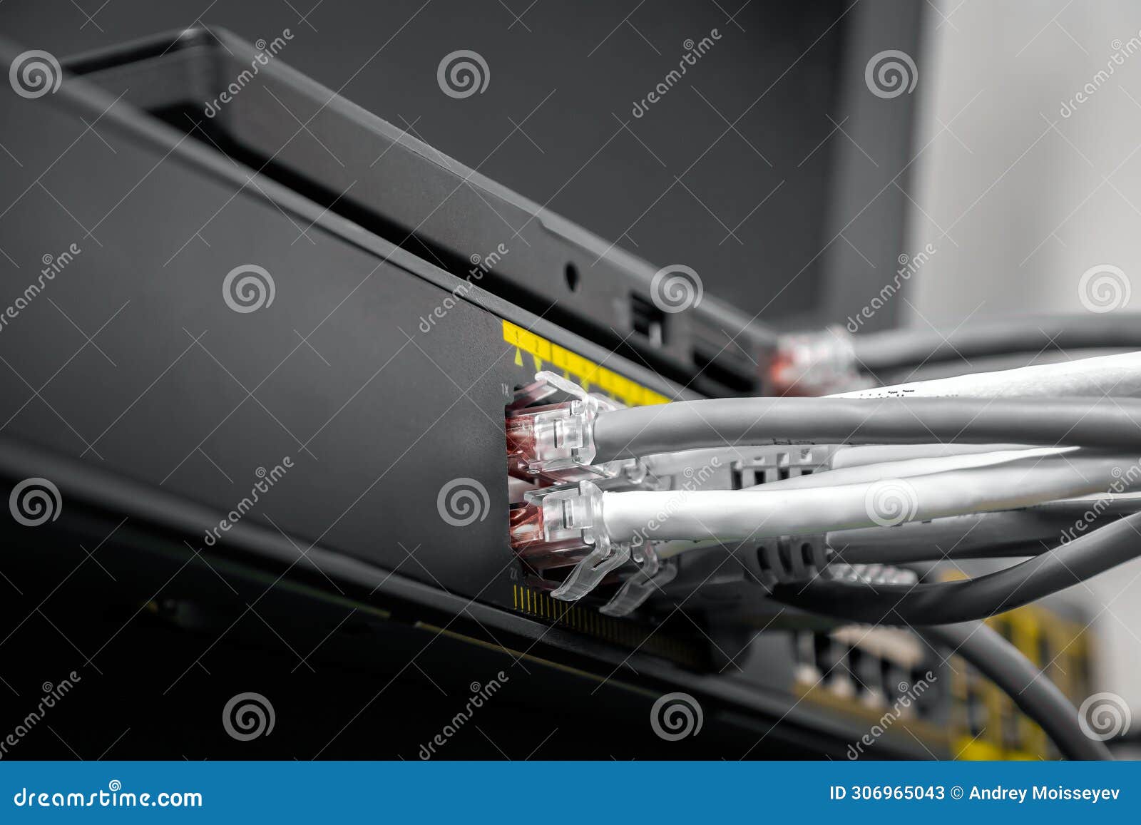 Network Gigabit Smart PoE Switch with Connected Cables Stock Image ...