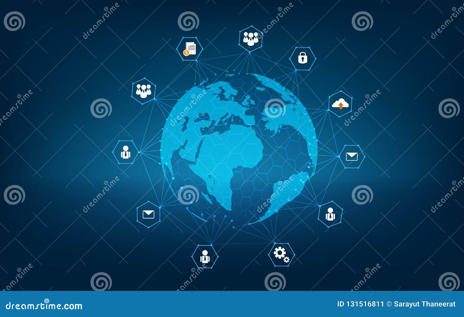 Network Global Earth Communications Network Map Of The World Blue Map ...