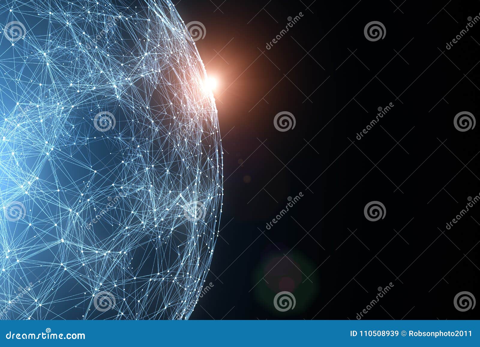 Abstract Network Data Sphere with Sunlight Stock Illustration ...