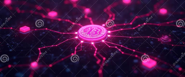Network of Glowing Pink Nodes Connected by Digital Lines Stock Image ...