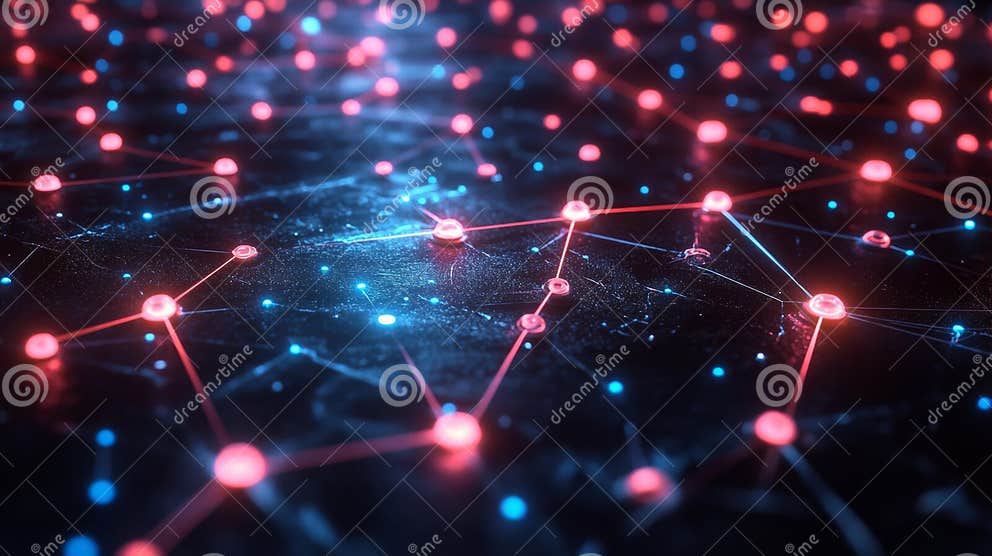 Network of Glowing Red and Blue Nodes Generative AI Stock Illustration ...