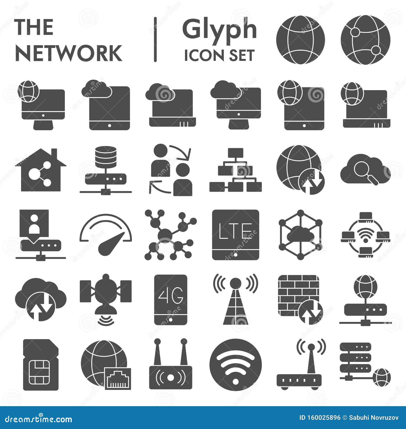 Network Glyph Icon Set, Internet Symbols Collection, Vector Sketches ...