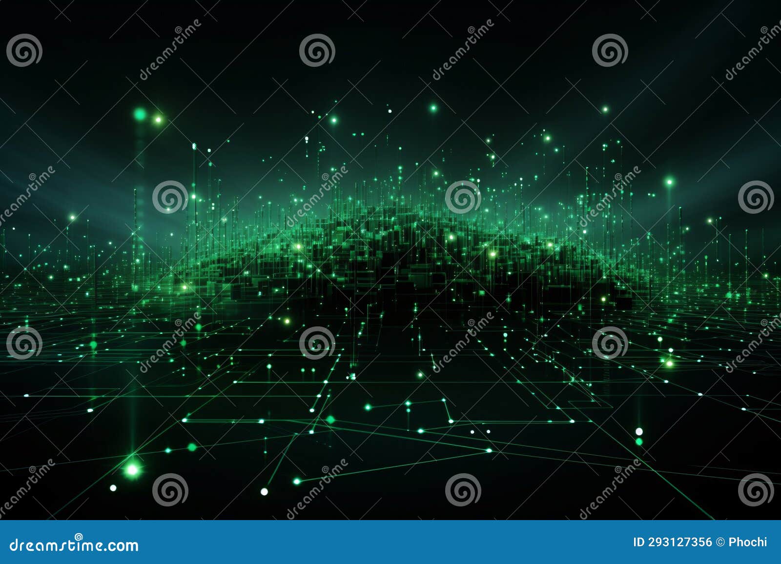 Network Grid Connected Wave in Green Color Tone Stock Illustration ...