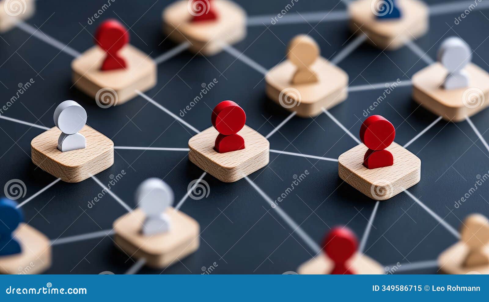 Network Grid of Diverse Human Avatars on Wooden Blocks Interconnected ...
