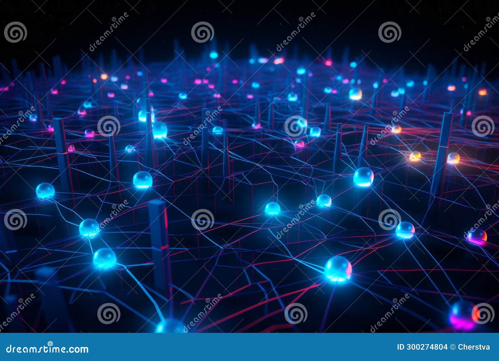 Network Grid with Electric Blue and Pink Connections Data Transfer ...