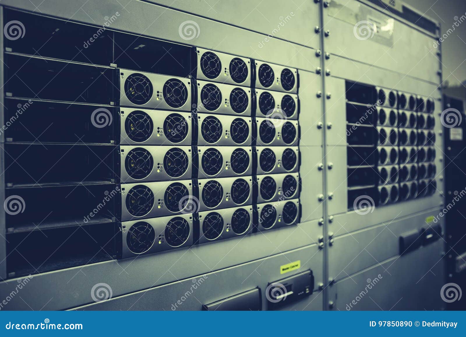 Network Hardware in Data Center with Hard Drives, Server Room with ...
