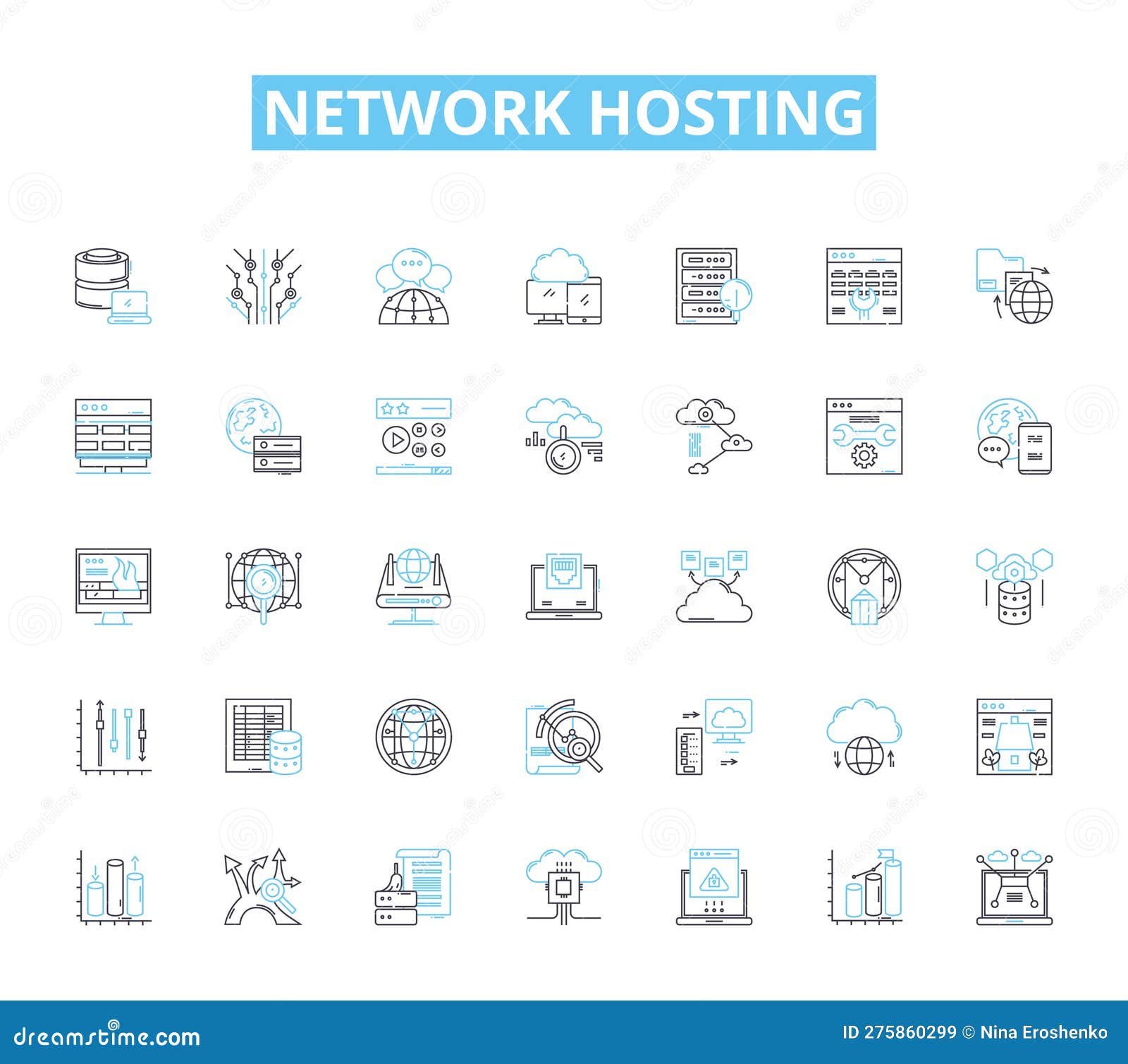 Network Hosting Linear Icons Set. Cloud, Server, Virtualization ...