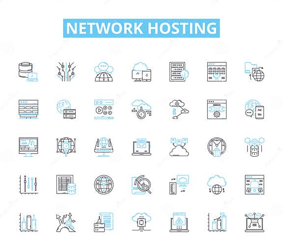 Network Hosting Linear Icons Set Cloud Server Virtualization Bandwidth Colocation