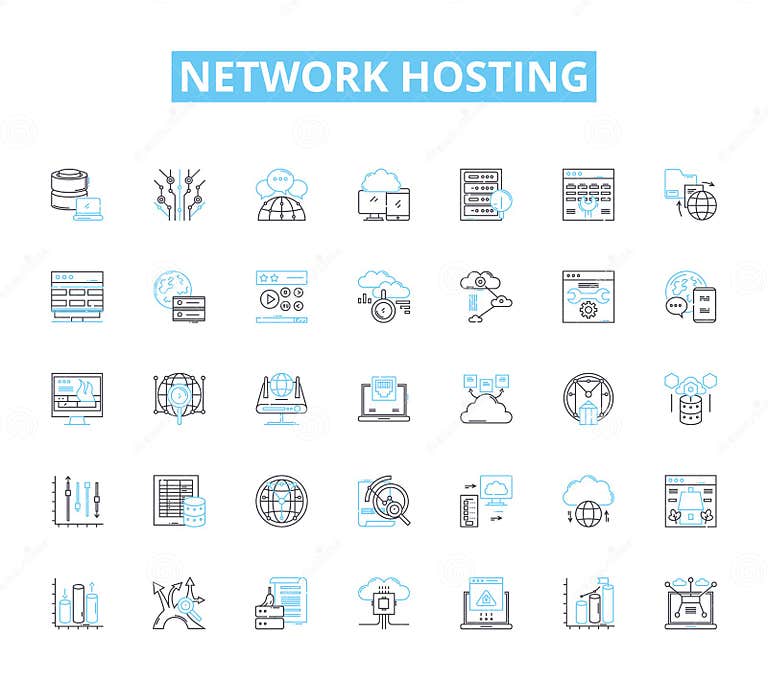 Network Hosting Linear Icons Set Cloud Server Virtualization