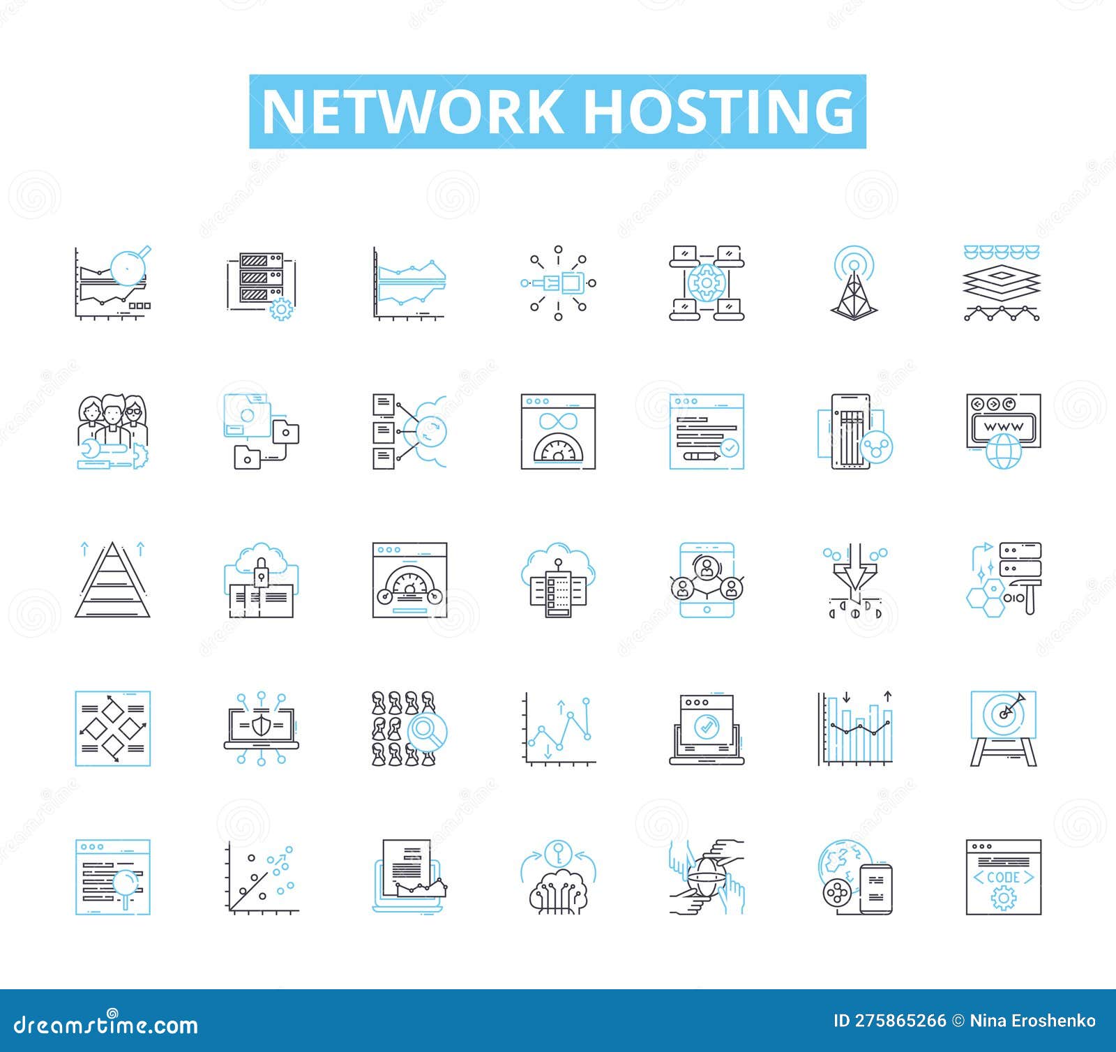 Network Hosting Linear Icons Set. Cloud, Server, Virtualization ...
