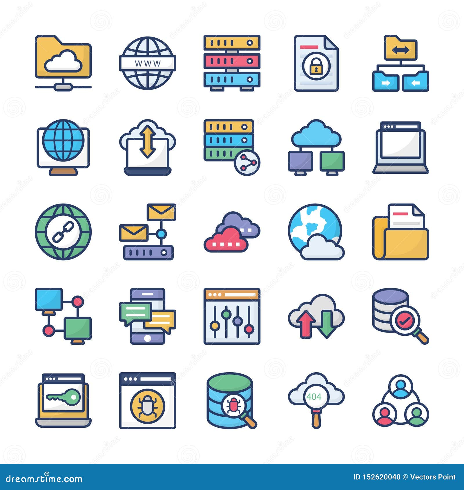 Network Hosting and Servers Flat Icons Set Stock Vector - Illustration ...