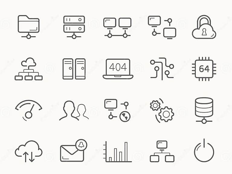 Network Hosting and Servers Line Icons Stock Vector - Illustration of ...