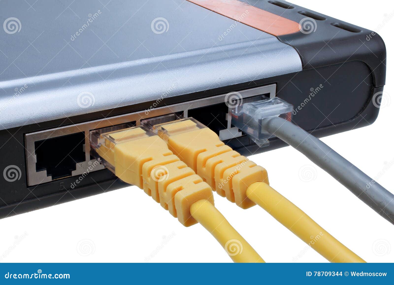 Network Hub with Plugged Ethernet Cables LAN Isolated on White ...