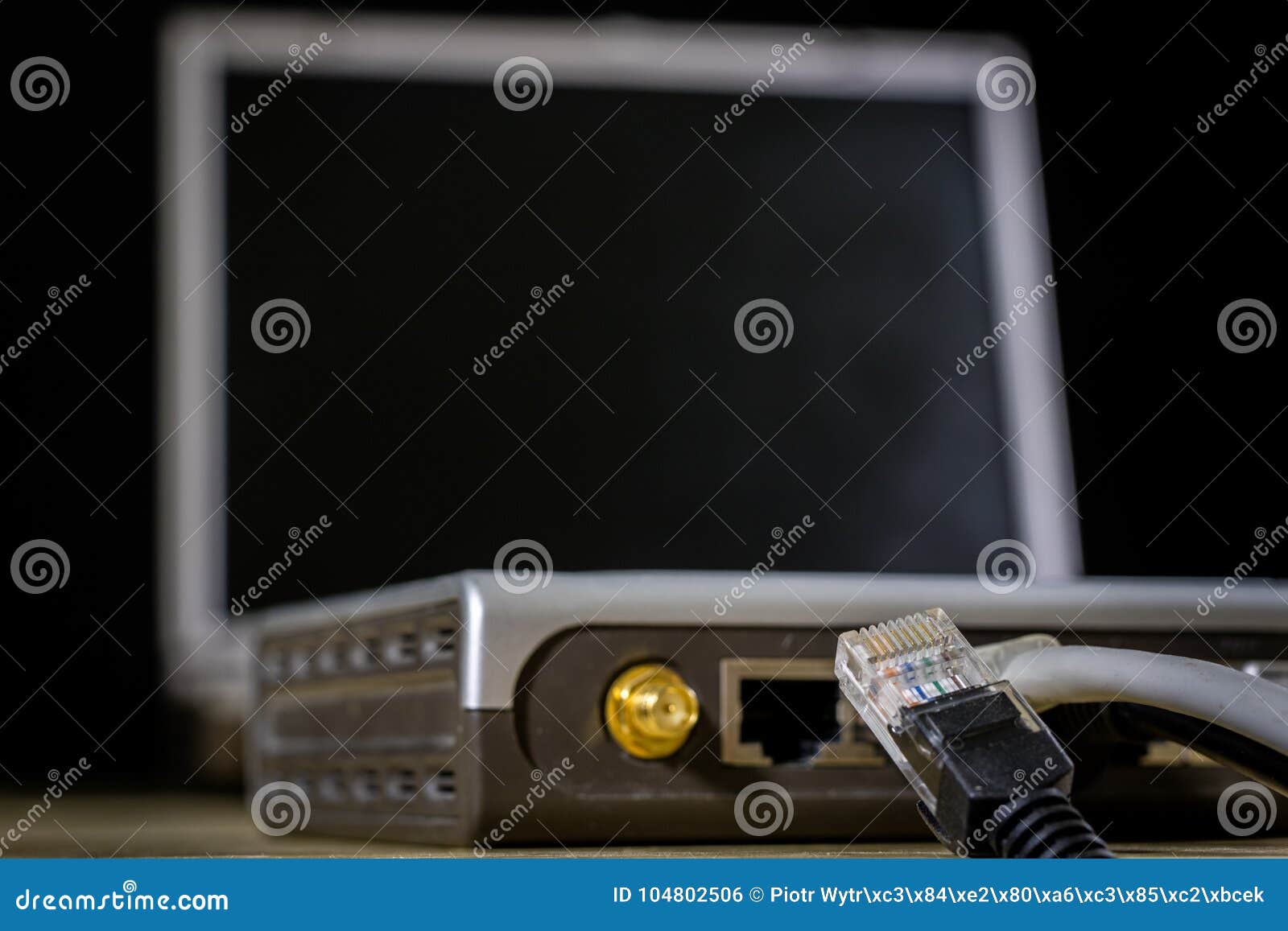 Network Hub and Rj45 Cables on the Stage. Computer Accessories U Stock ...