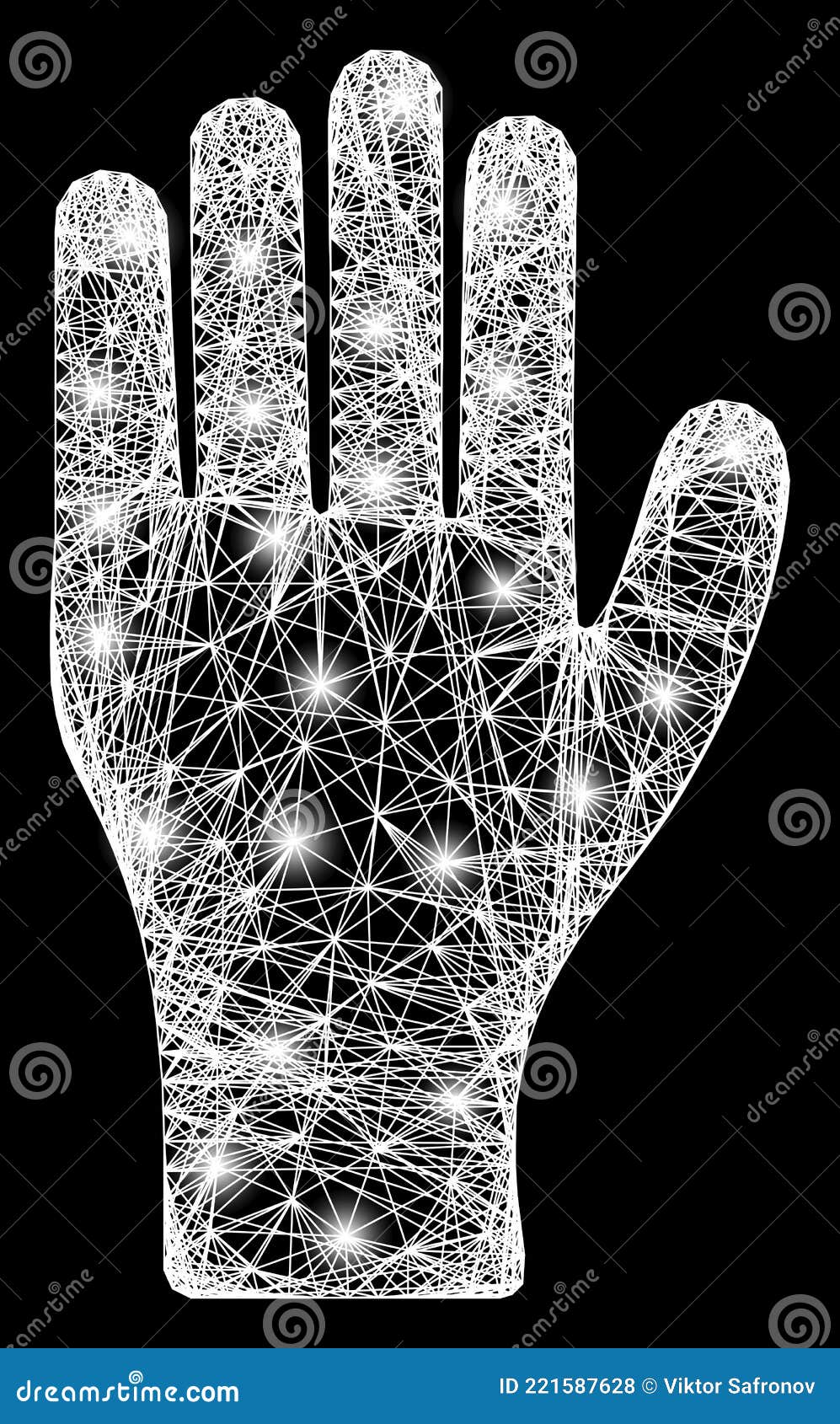 Network Human Hand Mesh with Bright Light Spots Stock Vector ...