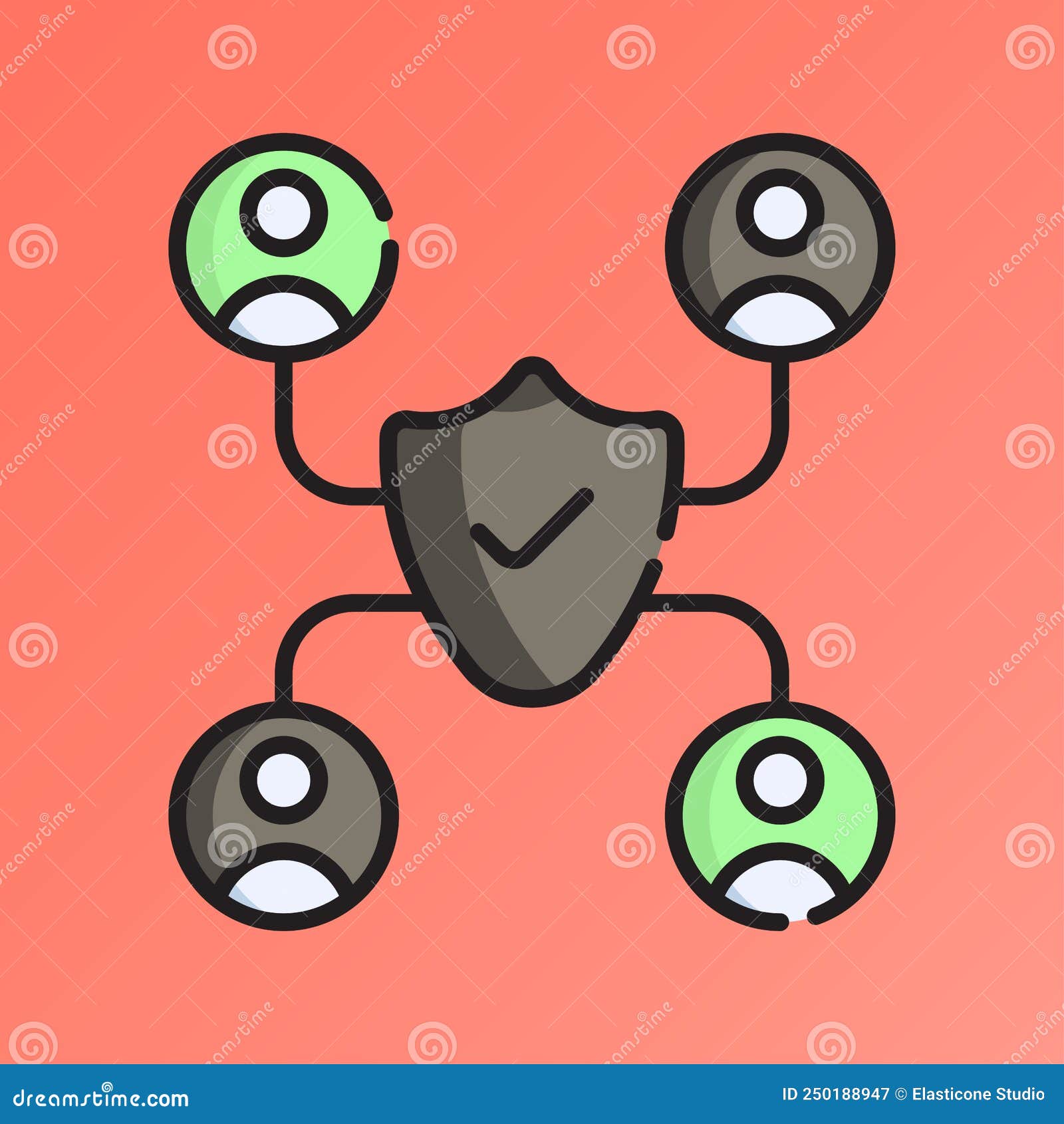 Network Icon Vector Illustration. Flat Outline Cartoon. Cyber Security ...