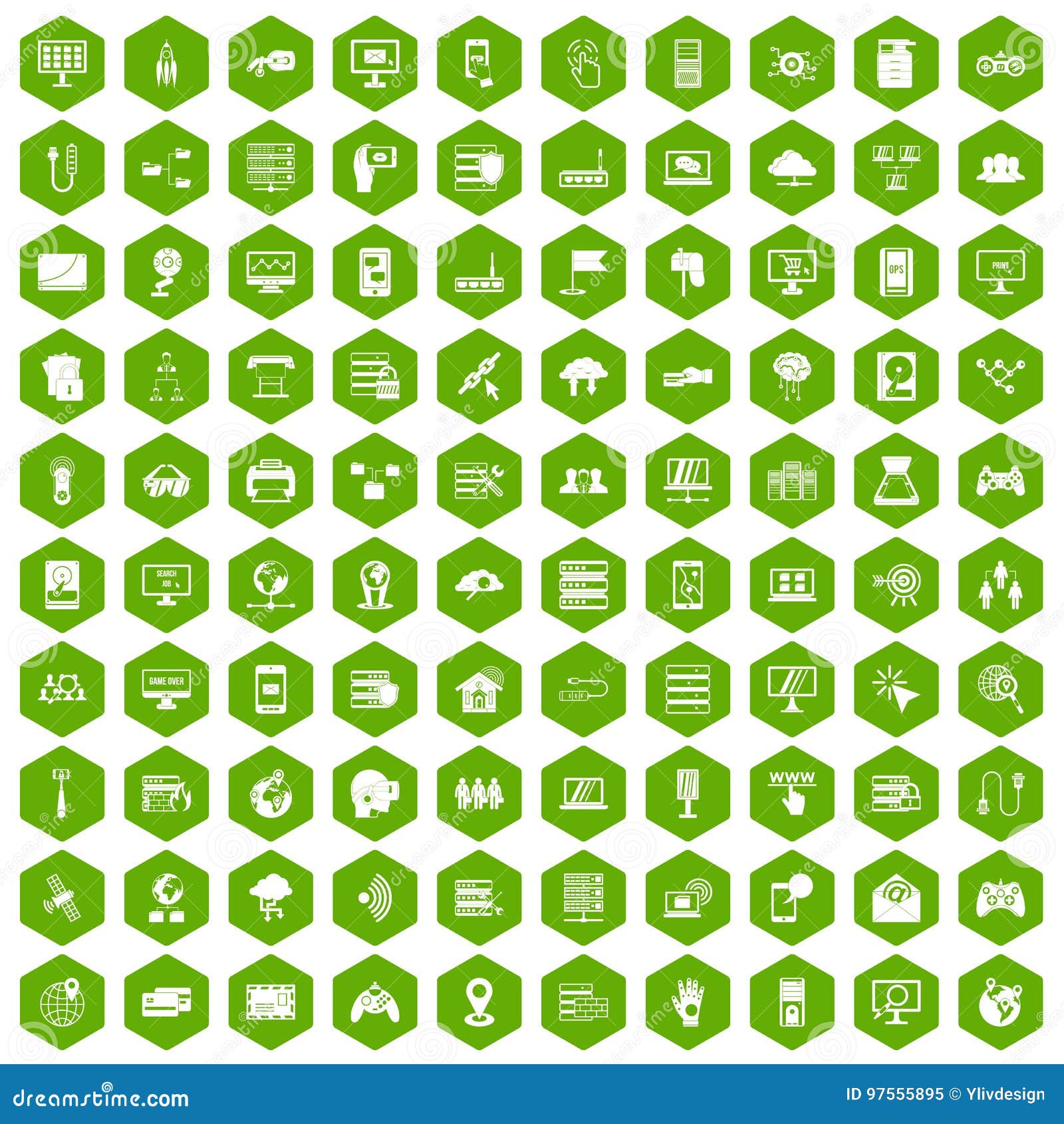 100 Network Icons Hexagon Green Stock Vector - Illustration of ...