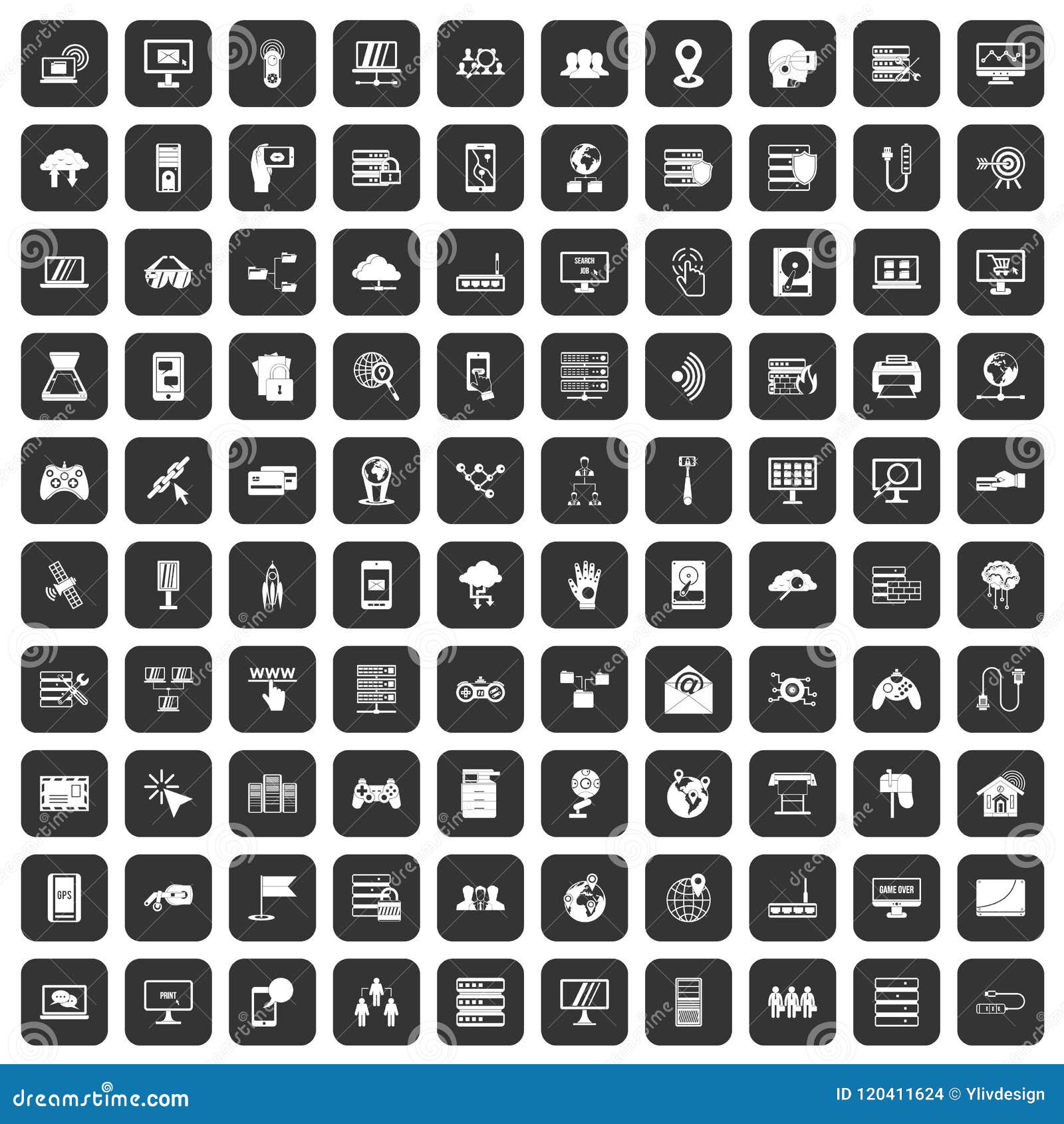 100 Network Icons Set Black Stock Vector - Illustration of computer ...