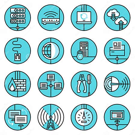 Network Icons Set Blue Line Stock Vector - Illustration of control ...