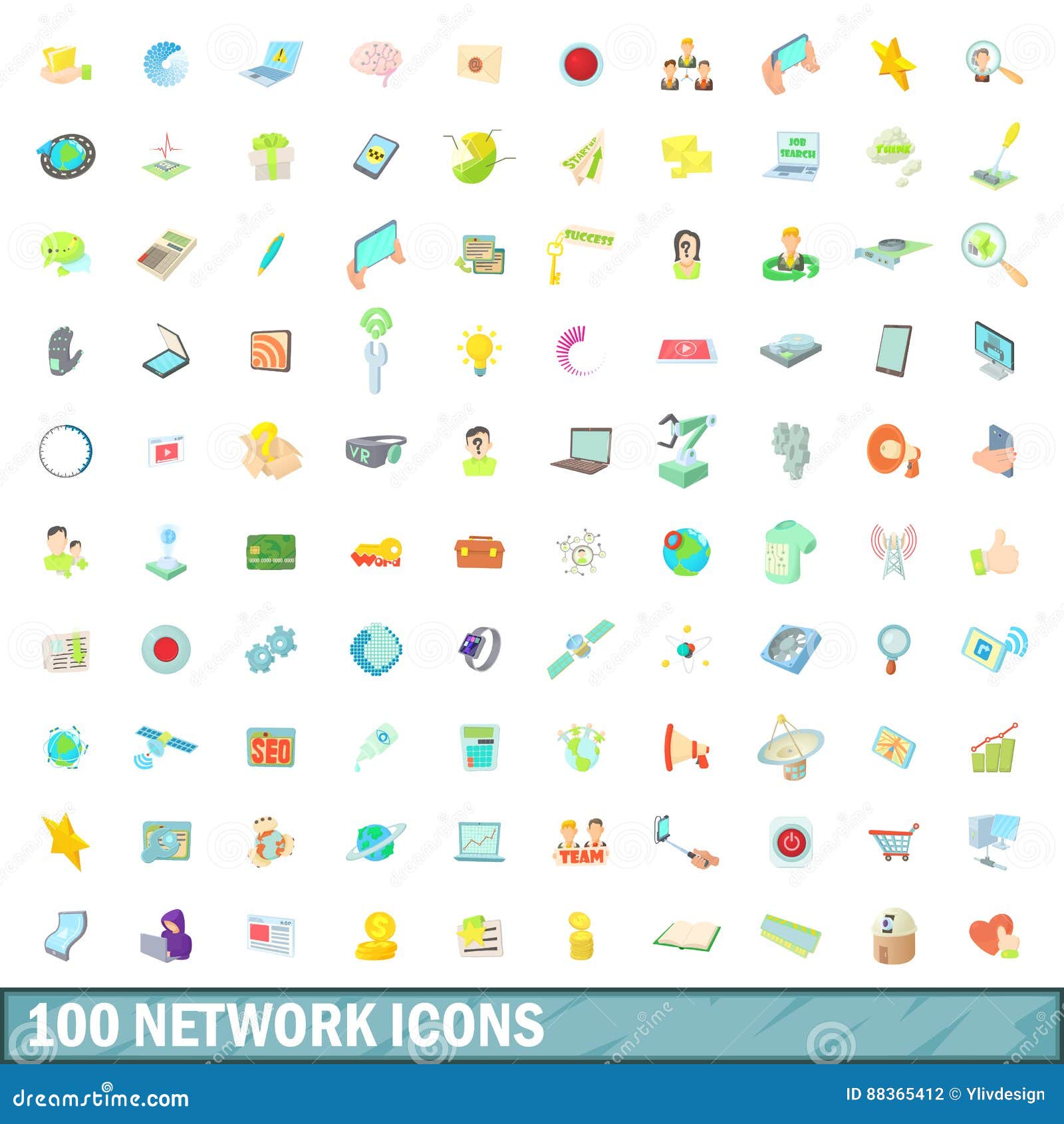 100 Network Icons Set, Cartoon Style Editorial Photography ...