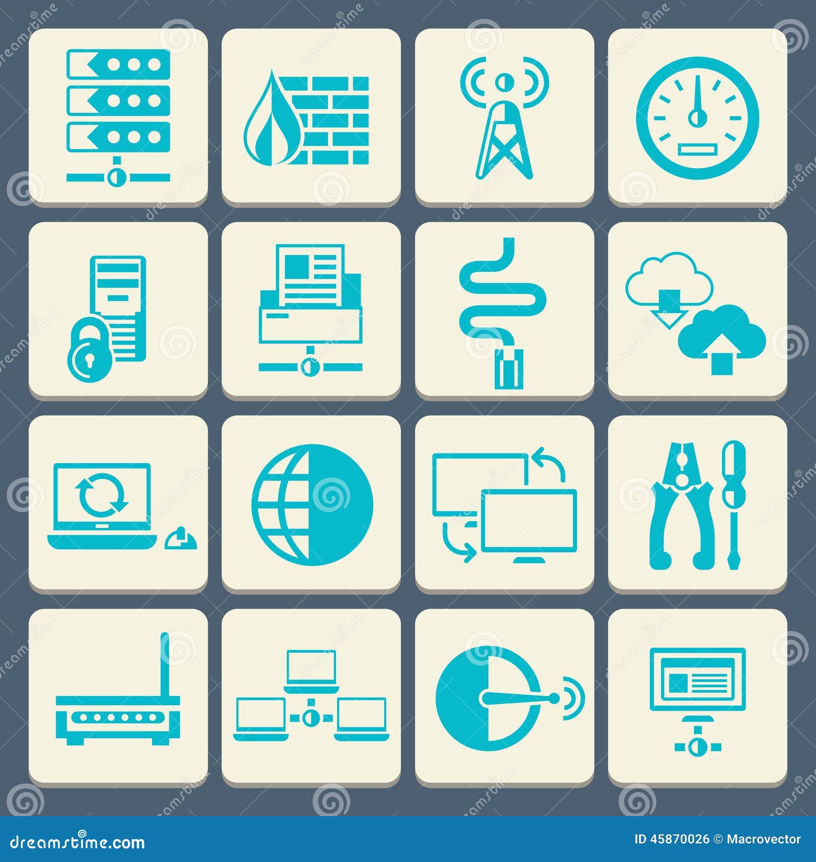 Network Icons Set Flat Button Stock Vector - Illustration of panel ...