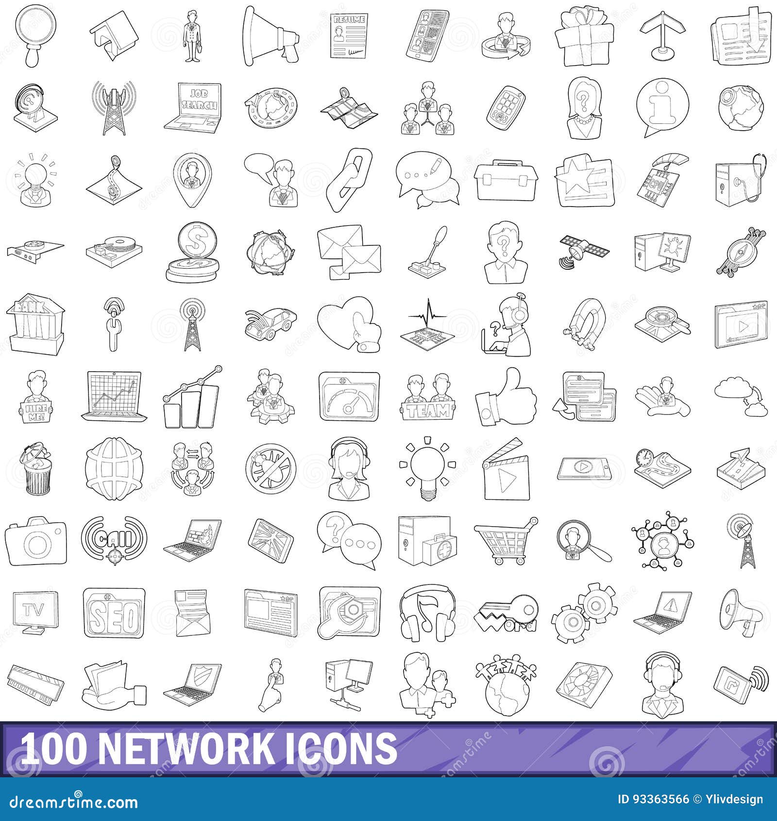 100 Network Icons Set, Outline Style Stock Vector - Illustration of ...
