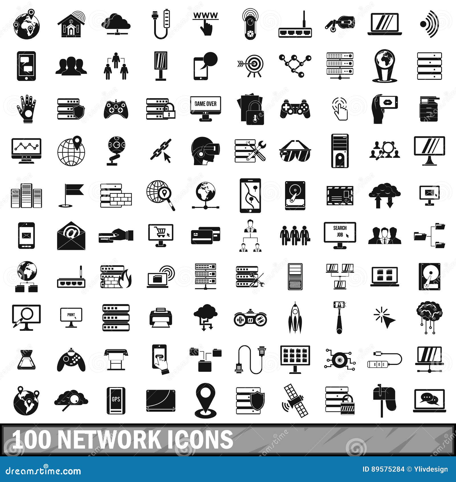 100 Network Icons Set, Simple Style Stock Vector - Illustration of ...