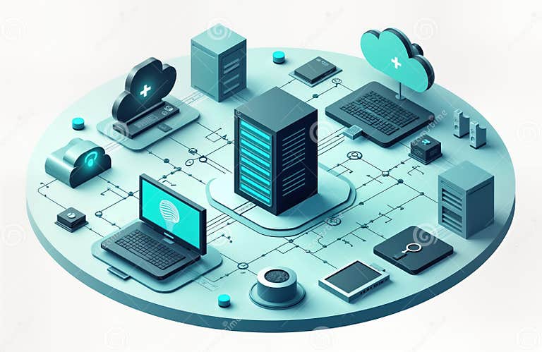 Network Illustration Shows Client Computer Connected To Server ...