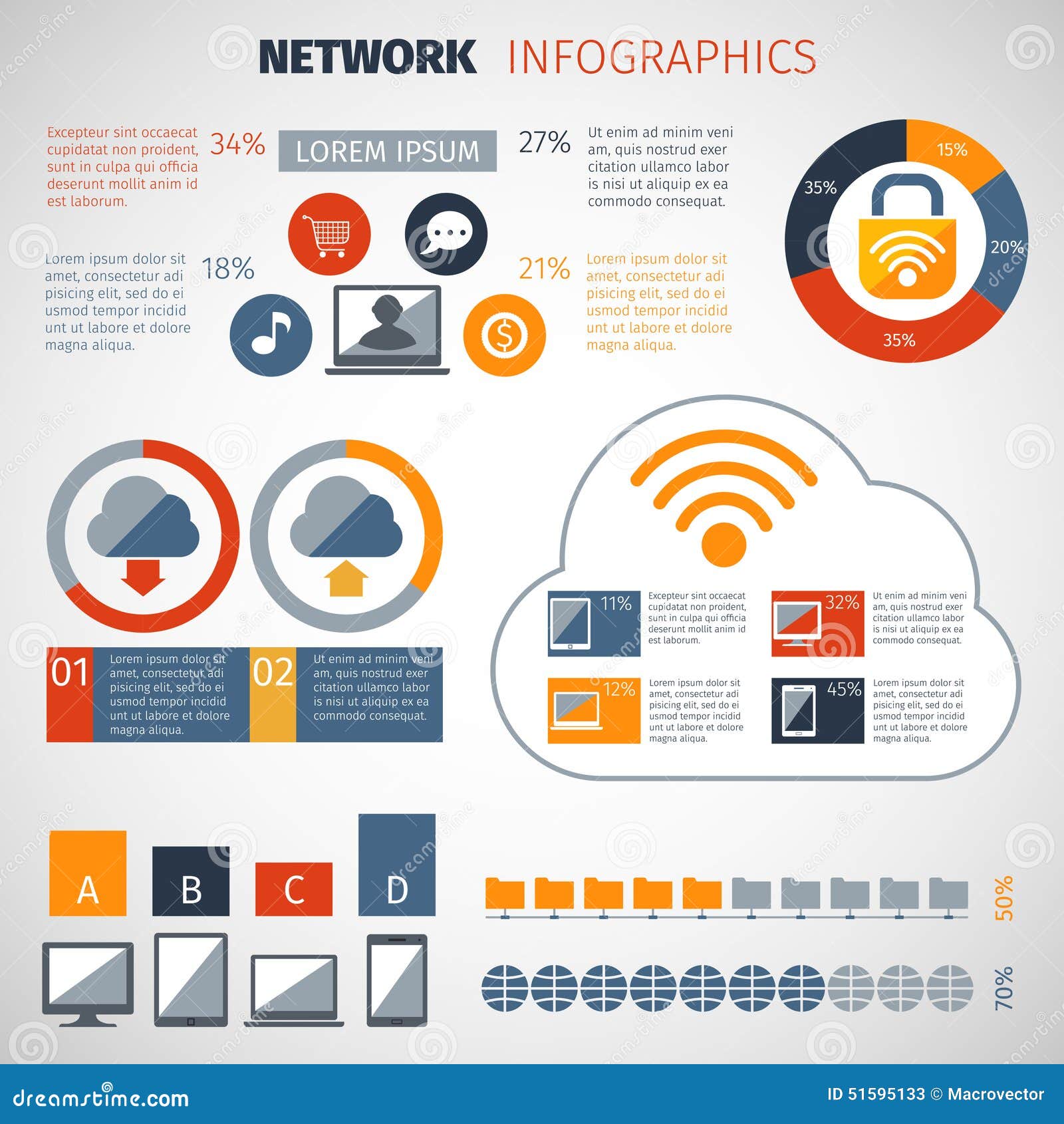 Network Infographics Set stock vector. Illustration of computing - 51595133