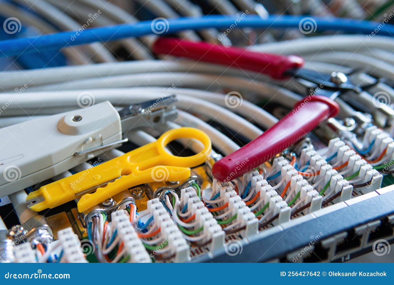 Network Installation. Network Cable On A Network HUB. Lan Cable ...