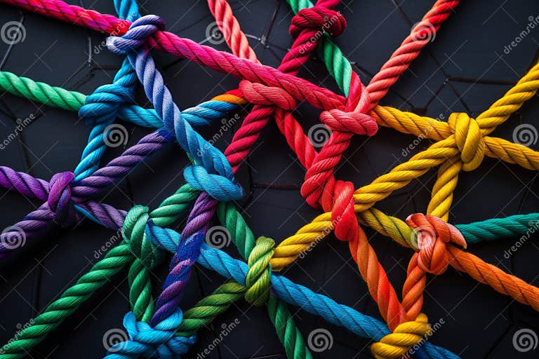 Network of Interconnected Colorful Ropes Symbolizing Unity, Teamwork ...
