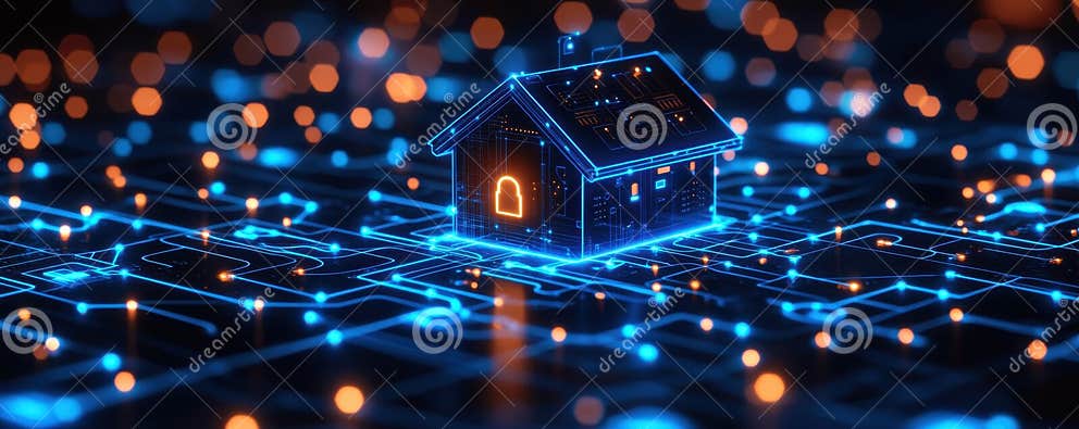 A Network of Interconnected Smart Devices in a Futuristic Home Stock ...