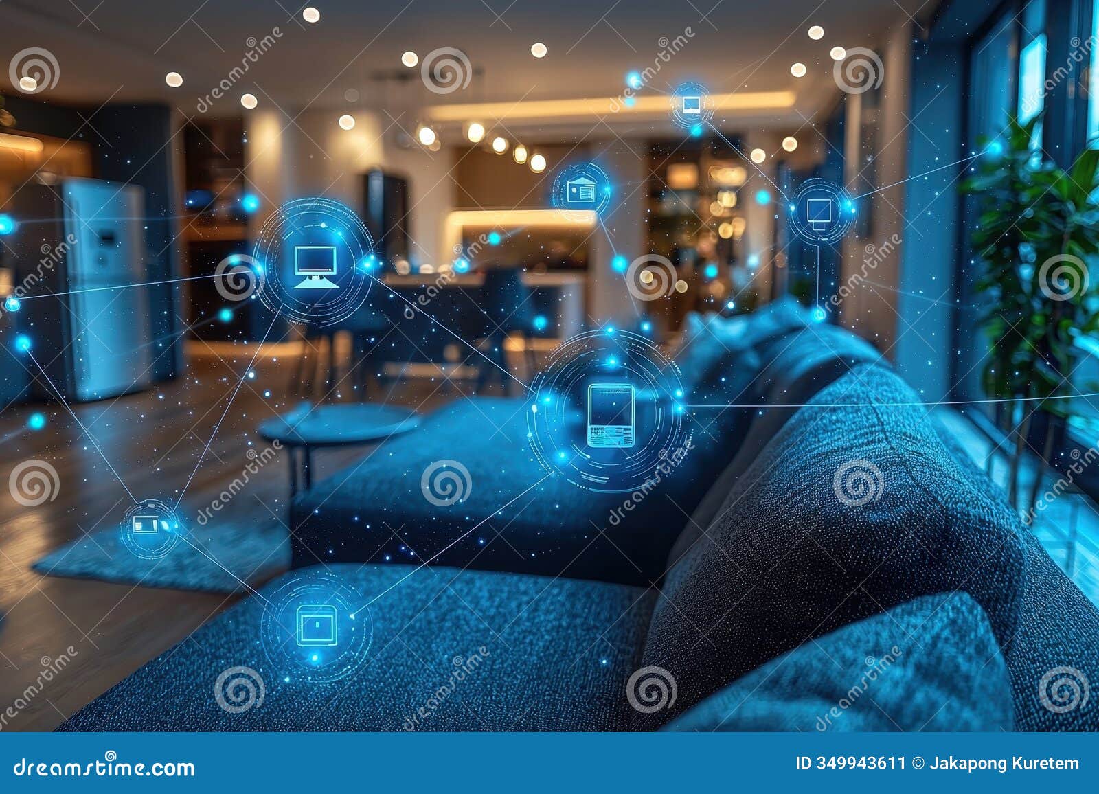 A Network of Interconnected Smart Devices in a Futuristic Home Stock ...