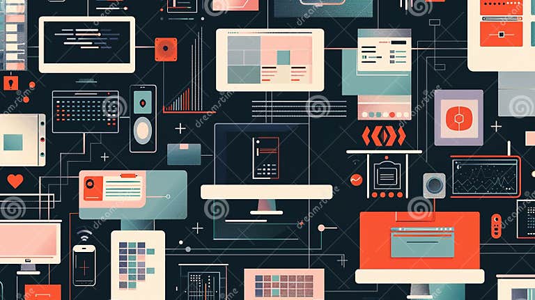 Network of Interconnected Tech Devices and Data Elements 2D ...