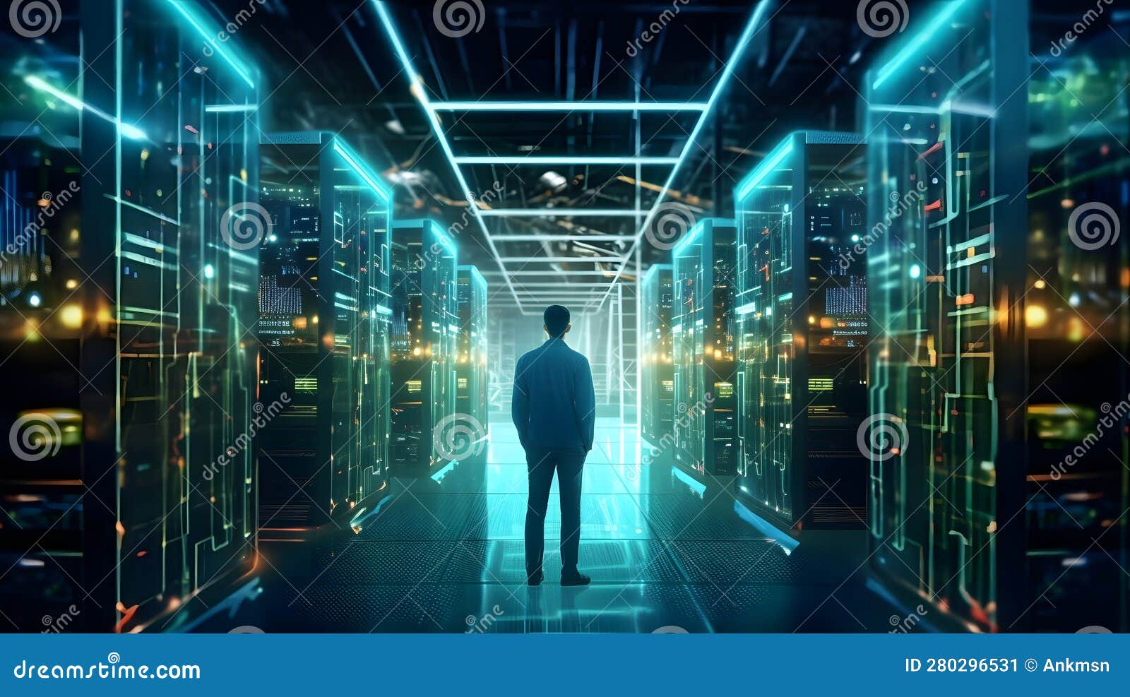 Network and Internet Communication Technology Concept, Data Center ...