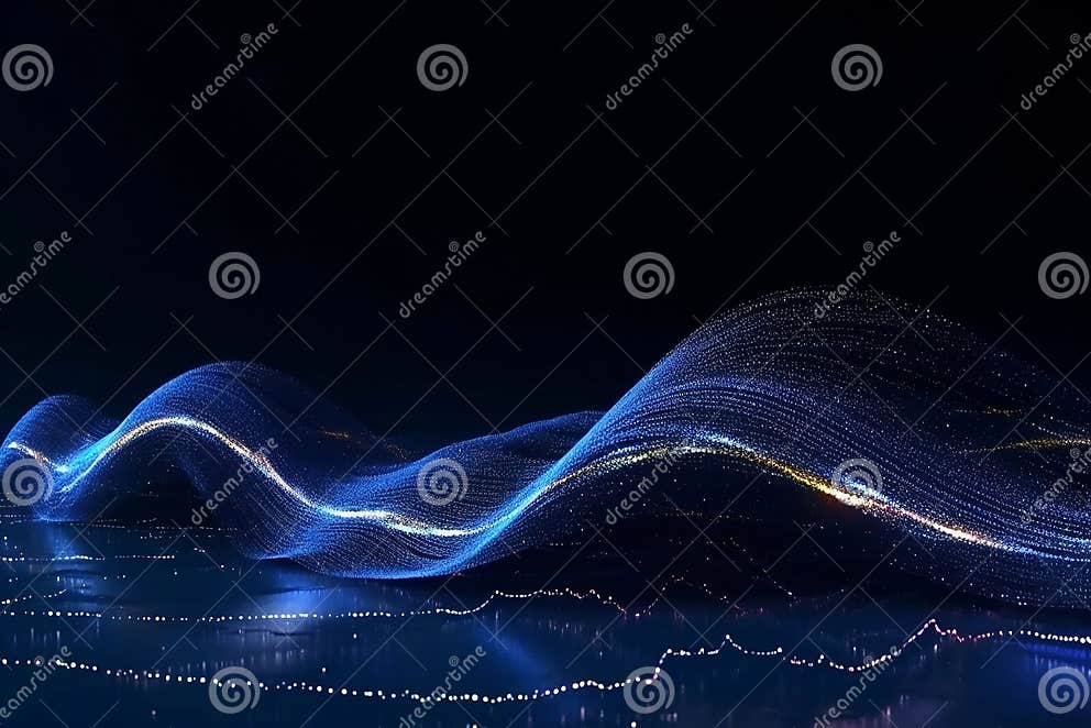 Network Line of Connecting Stream with Wave of Particles Representing ...