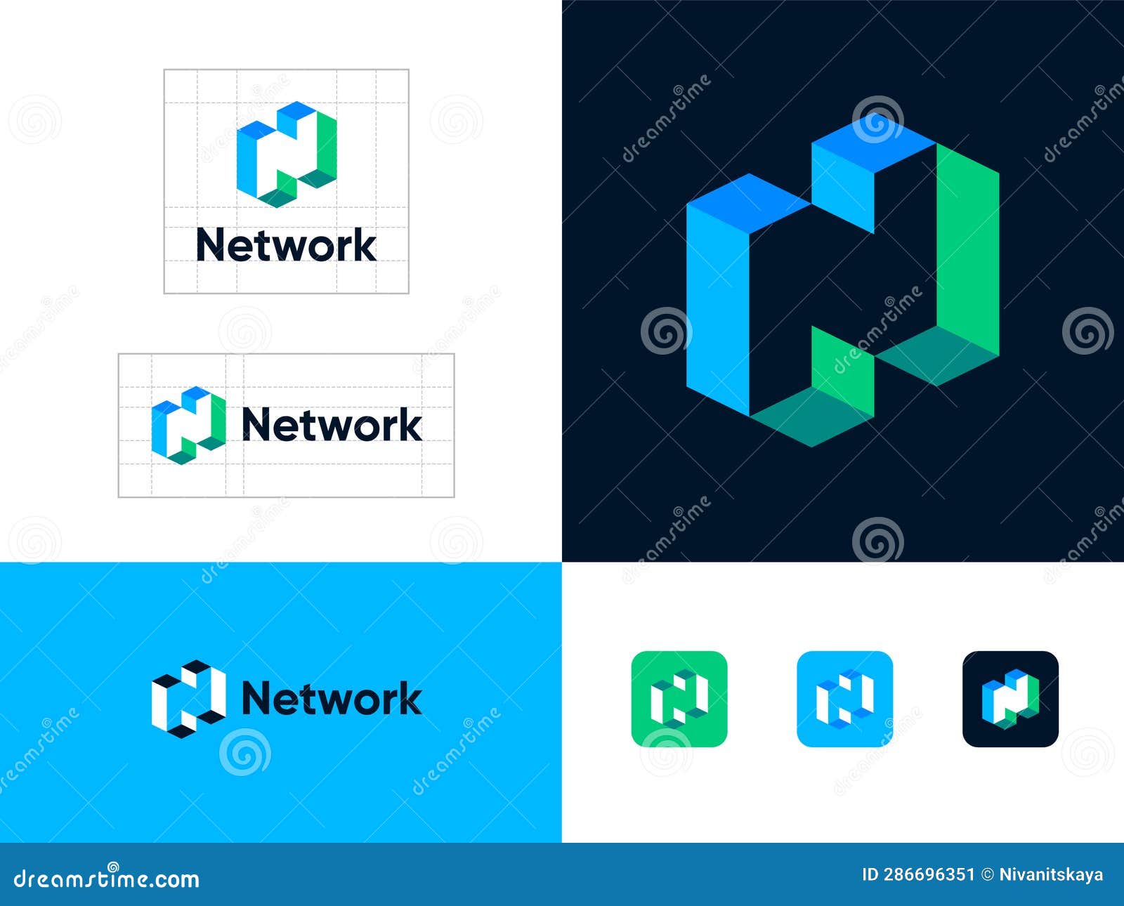 Network Logo. Letter N of Impossible Shape. Blue-green N Monogram ...