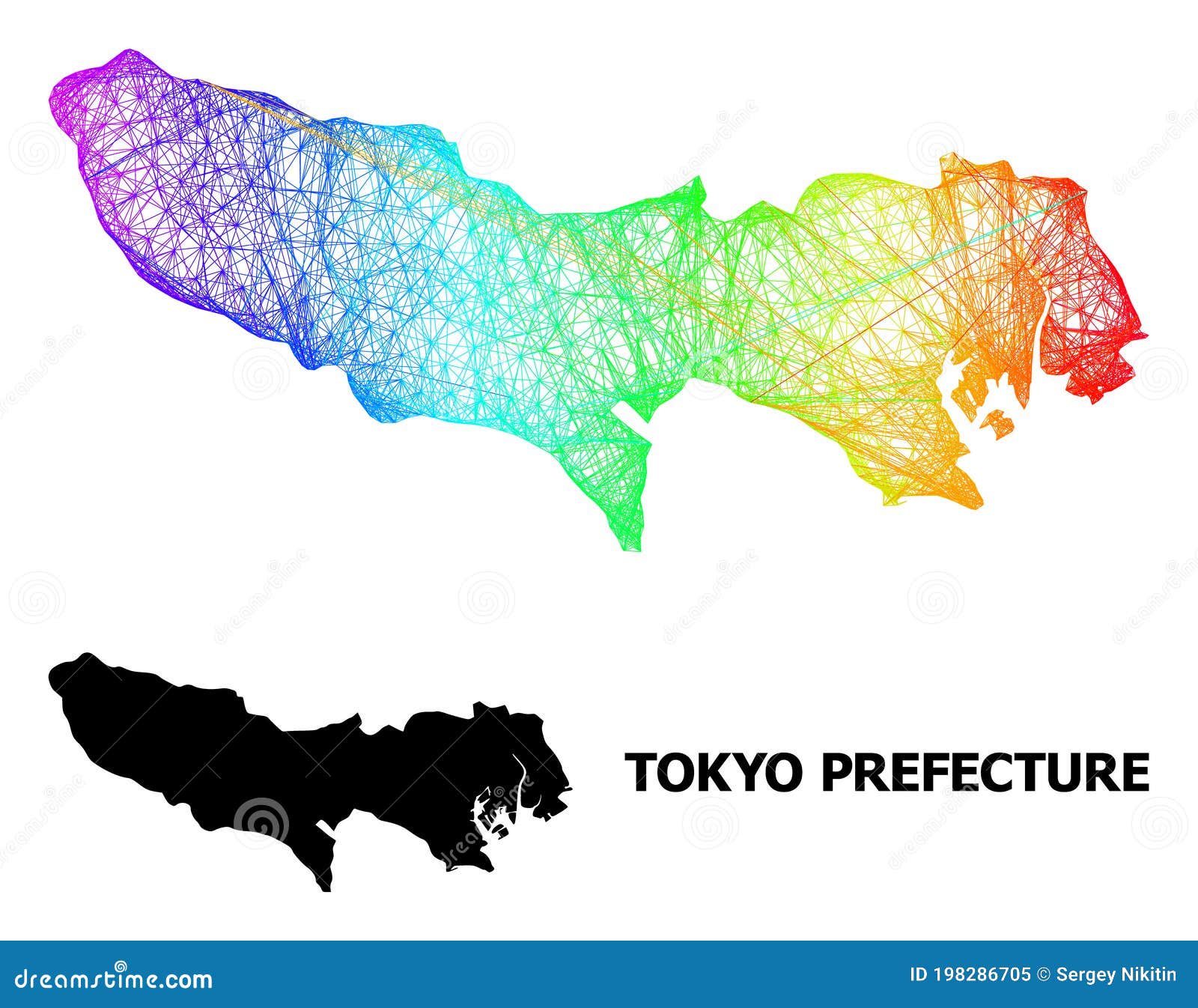 Network Map of Tokyo Prefecture with Rainbow Colored Gradient Stock ...