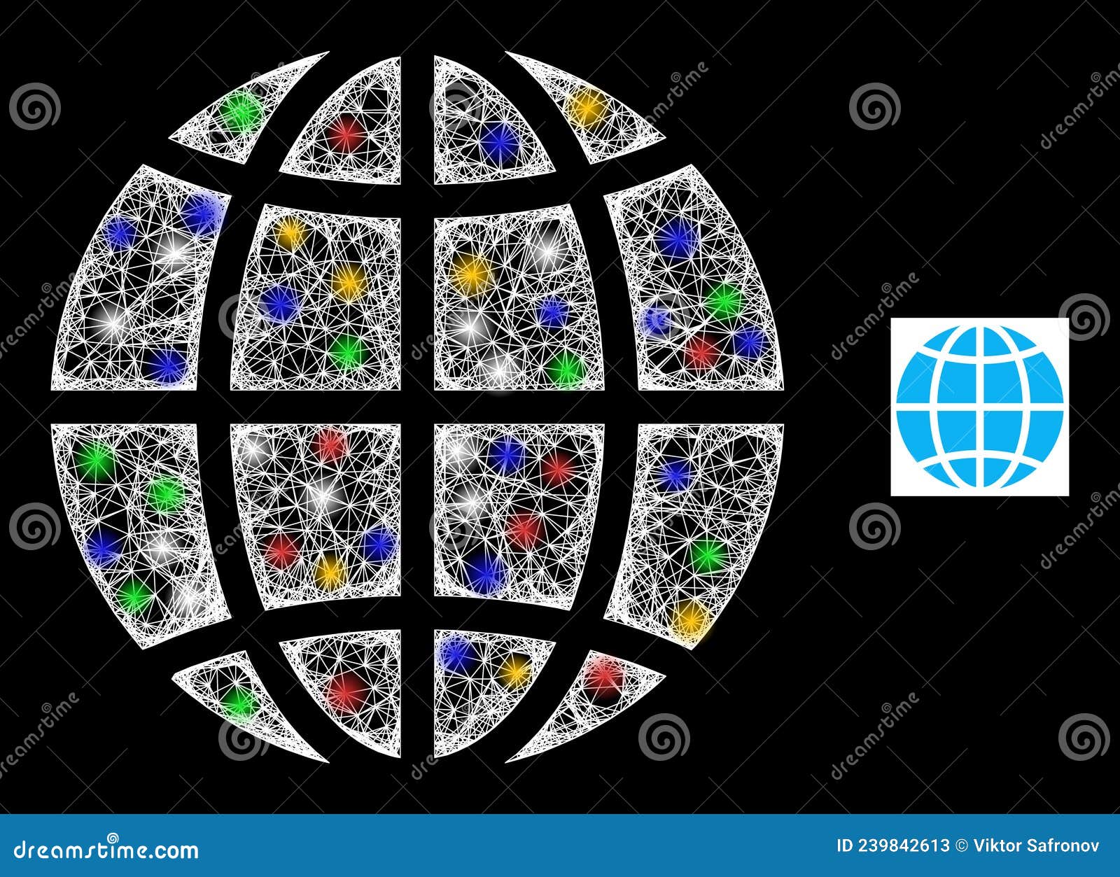Network Mesh Earth Globe Icon with Multi Colored Flares Stock Vector ...