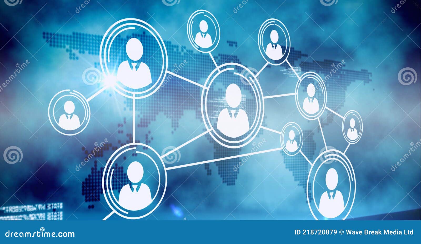 Network of Multiple Profile Icons and Data Processing Over World Map ...