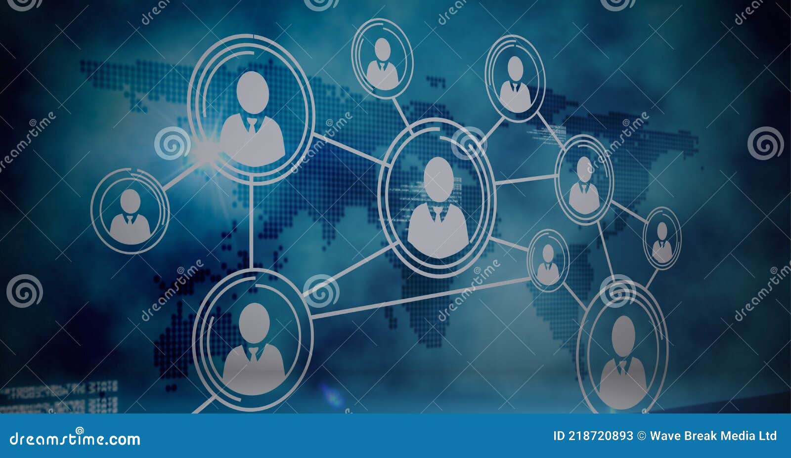 Network of Multiple Profile Icons and Data Processing Over World Map ...