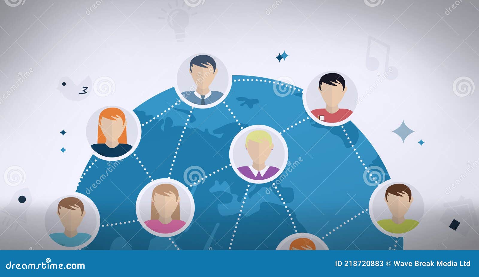 Network of Multiple Profile Icons Over Globe Against Grey Background ...