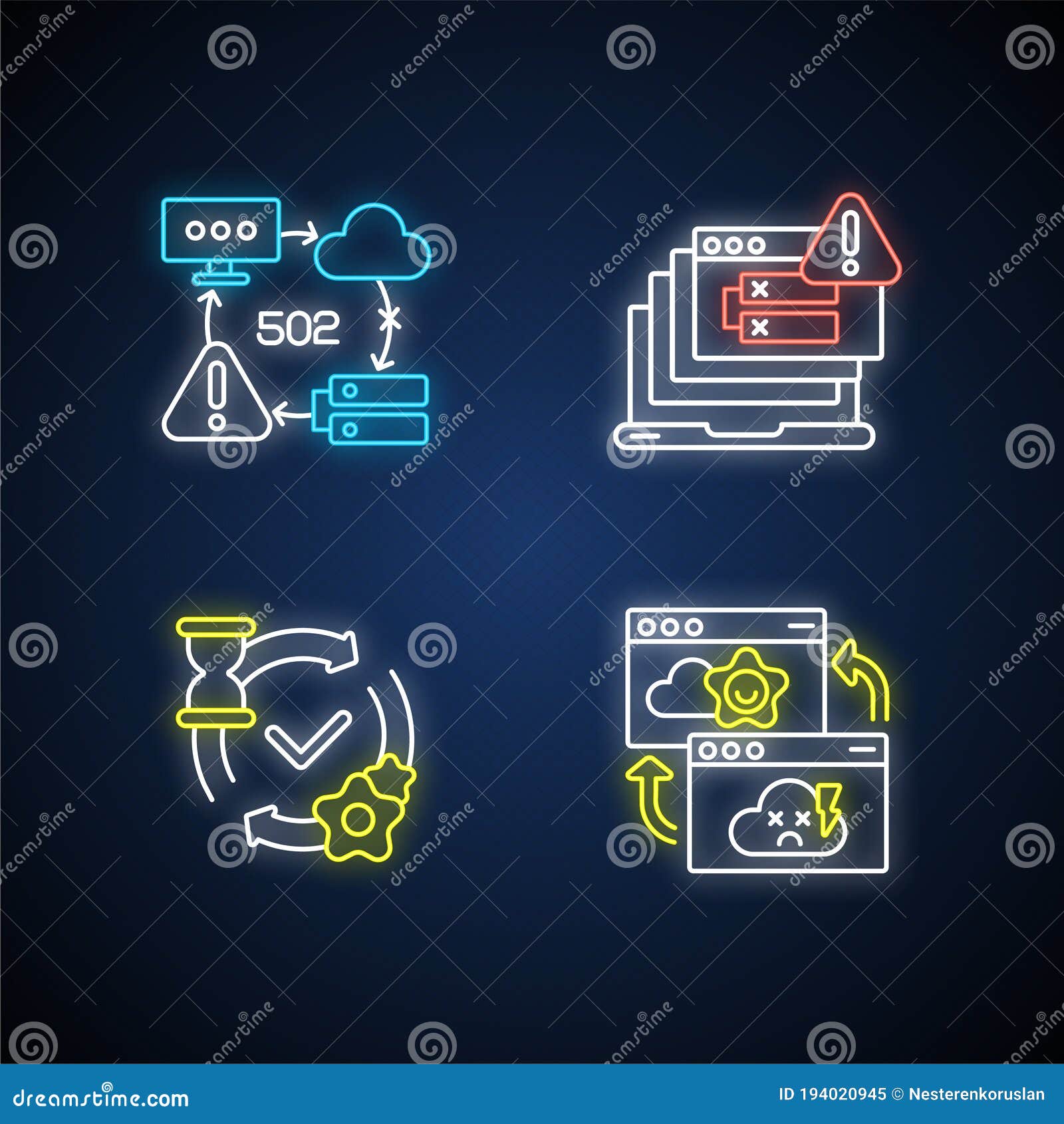 Network Notifications Neon Light Icons Set Stock Vector - Illustration ...