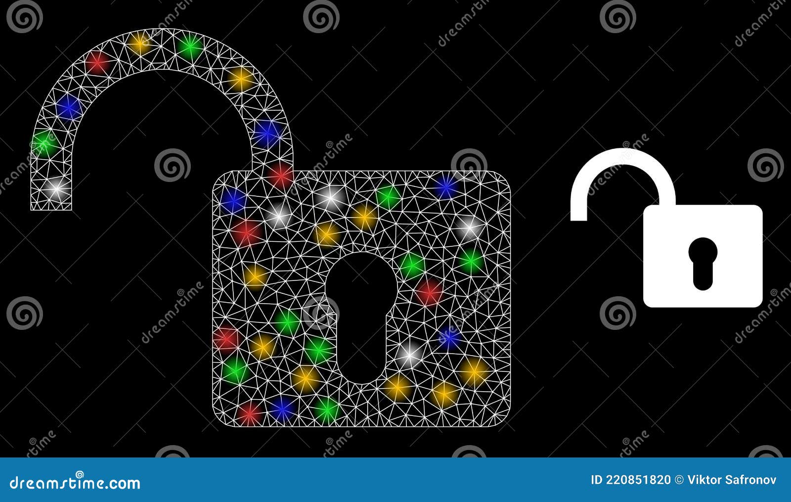 Network Open Lock Glare Icon with Multicolored Glare Spots Stock Vector ...