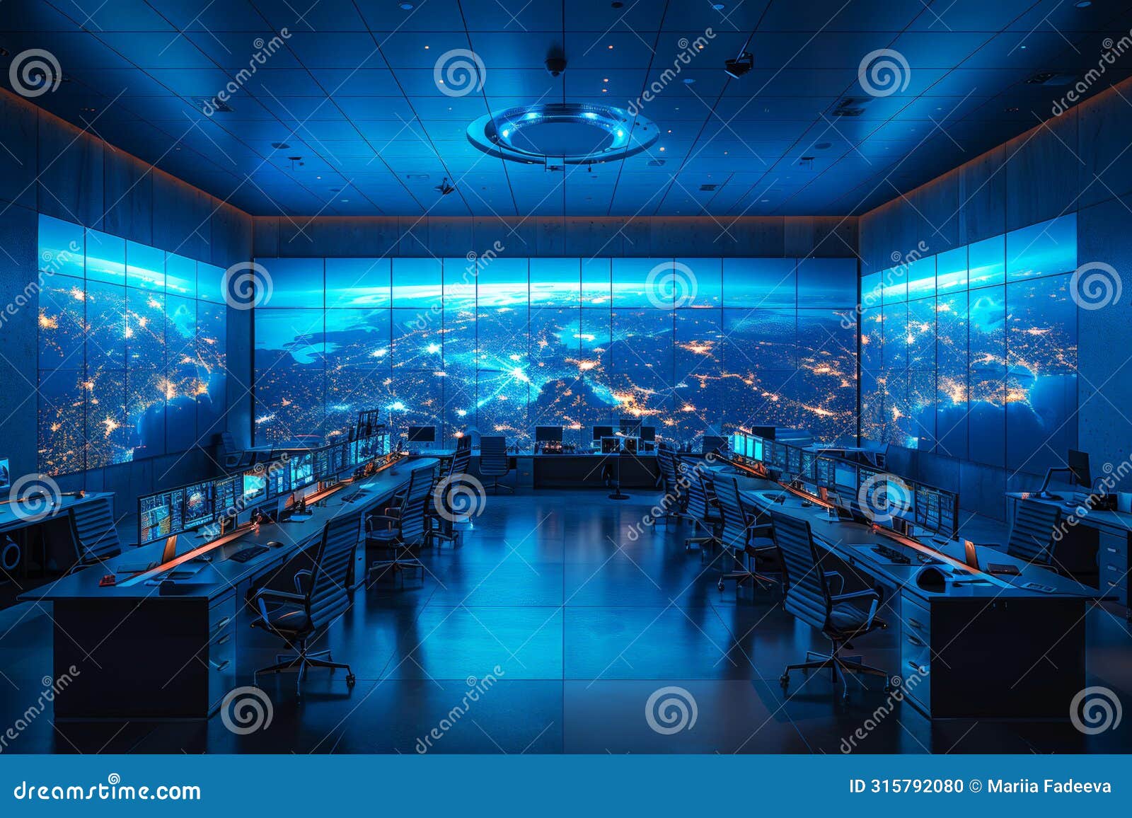 Network Operations Center with Glowing World Maps, Excellent for ...