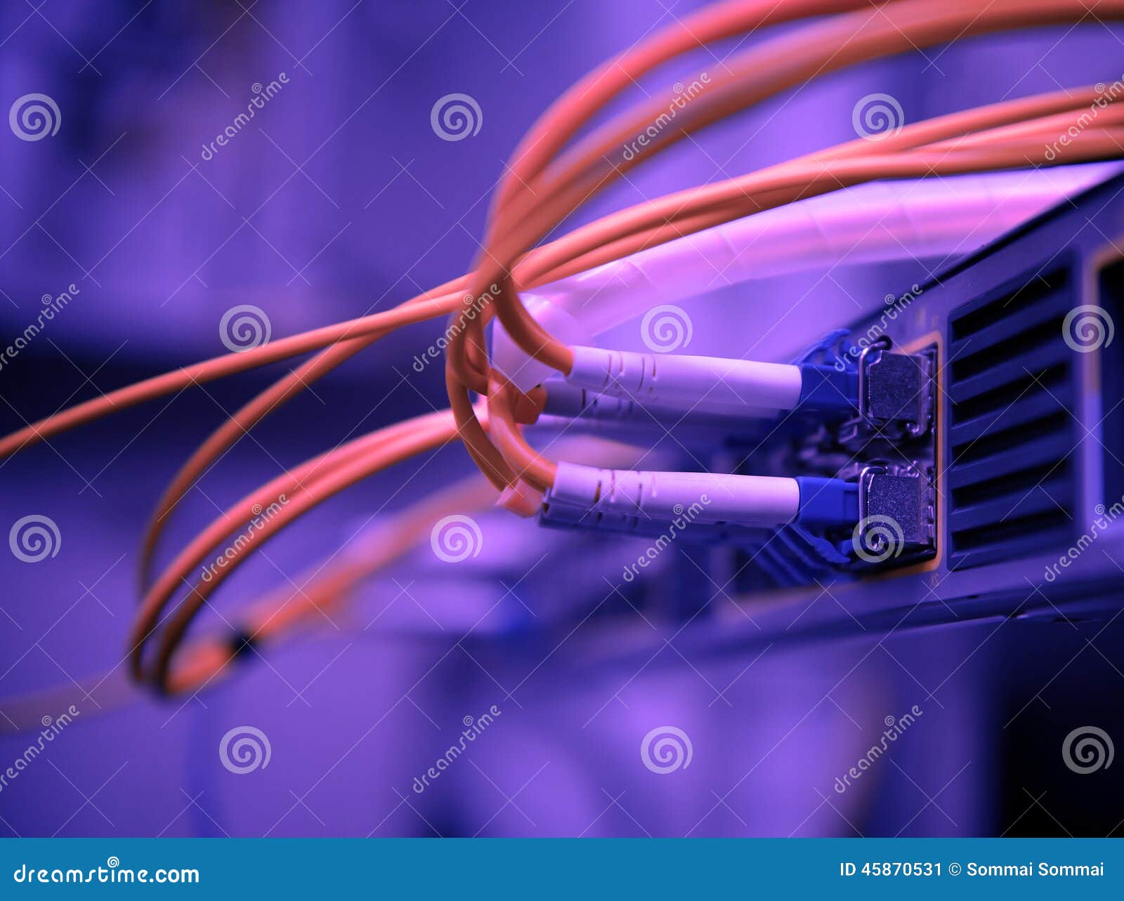 Network Optical Fiber Cables and Hub Stock Image - Image of cables ...