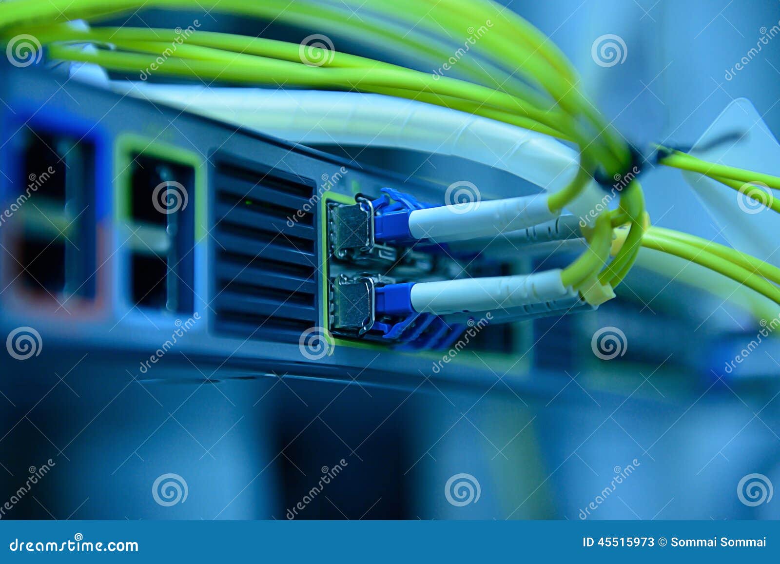 Network Optical Fiber Cables and Hub Stock Image - Image of network ...