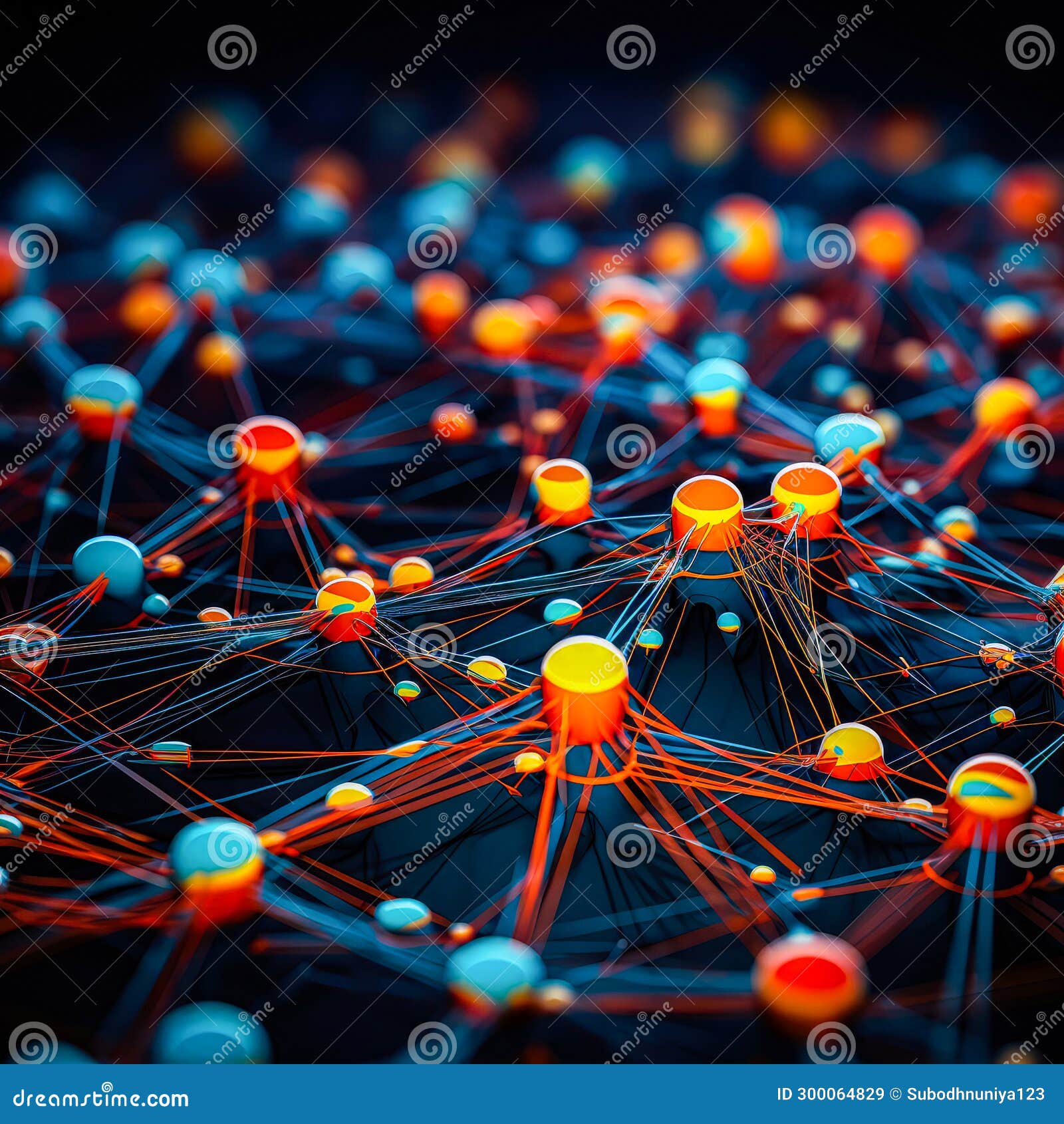 A Network of Orange and Blue Balls on a Black Surface Stock ...